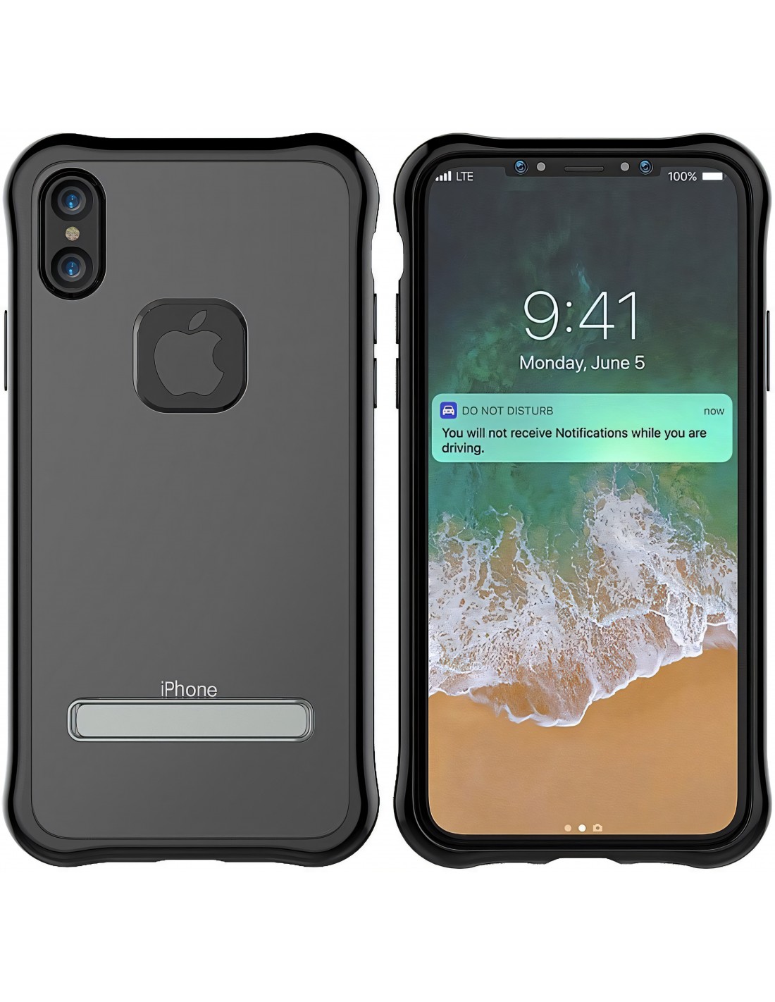Coque iPhone X antichoc silicone avec support - All4iphone Noir