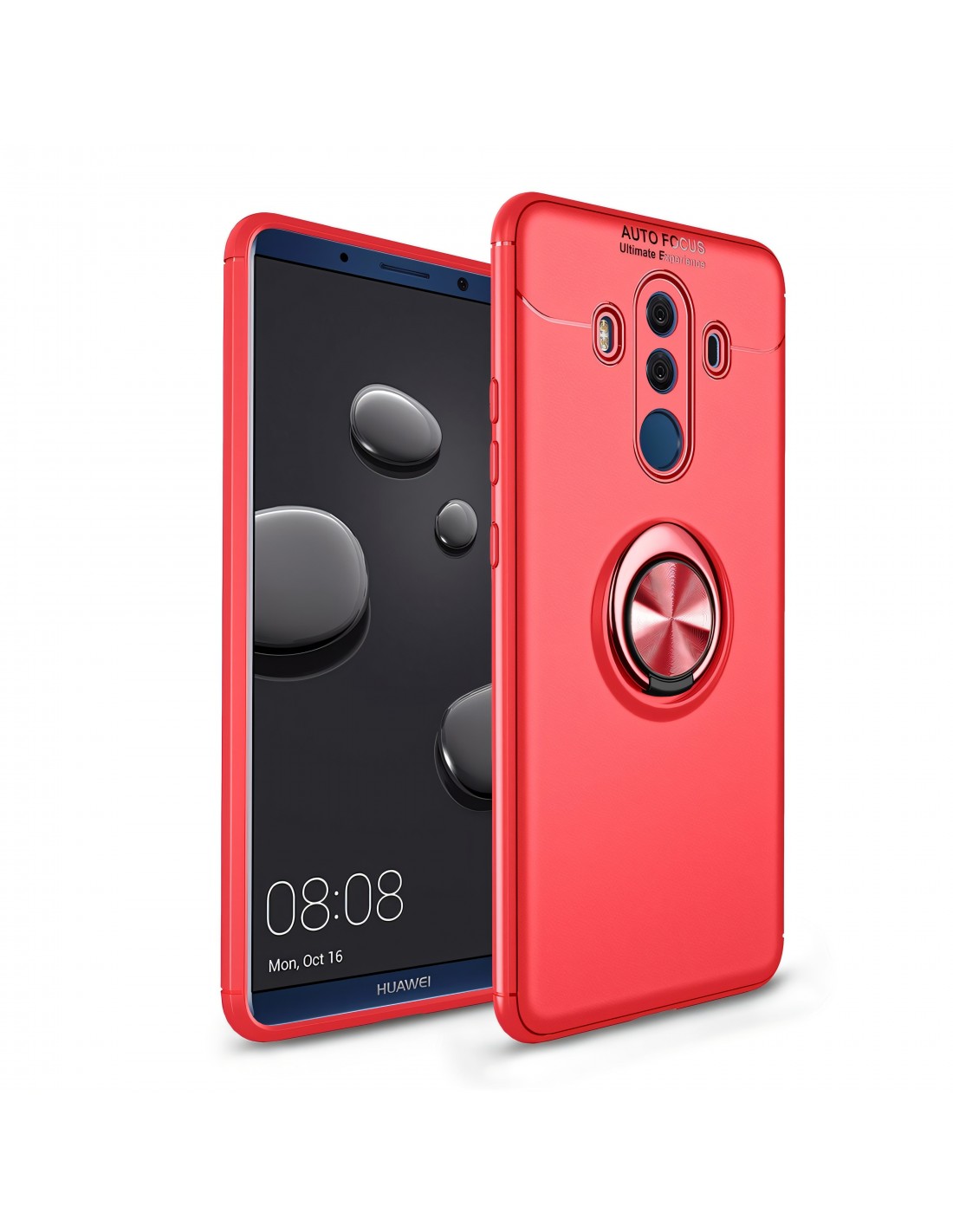 Coque Huawei silicone pour Mate 10 Pro avec anneau en metal Rouge